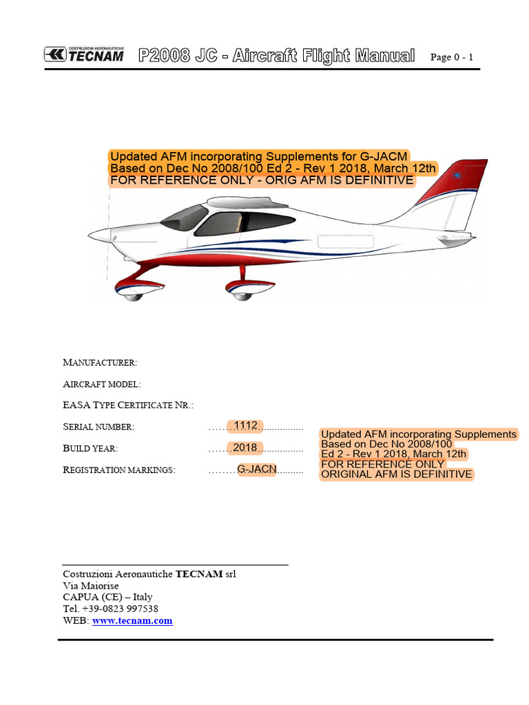 Tecnam P2008 JC Aircraft Flight Manual G JACN | PDF | Aviation | Aerospace