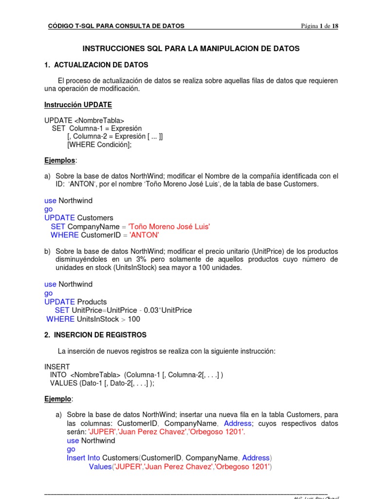 3-T-SQL para La Manipulación de Datos | PDF | SQL | Tabla (base de datos)