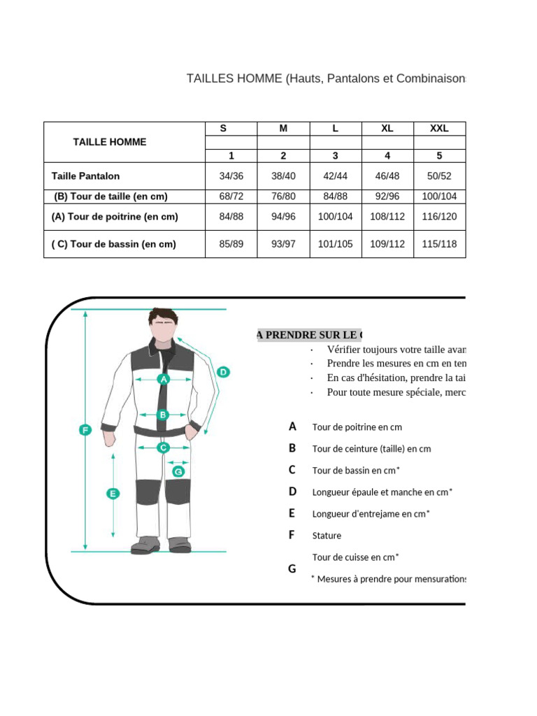 Guide des tailles vêtements homme/femme | PDF | Métrologie | Corps humain