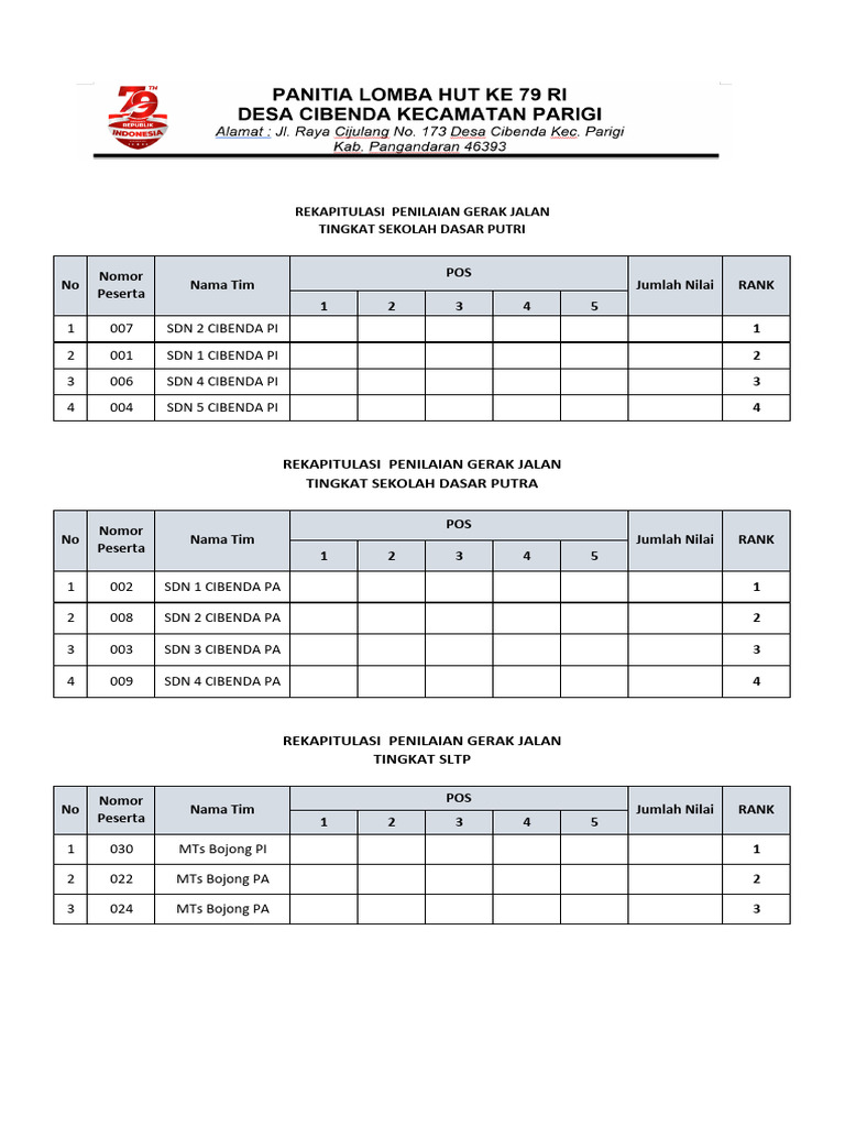 Format Penilaian Gerak Jalan Fix | PDF