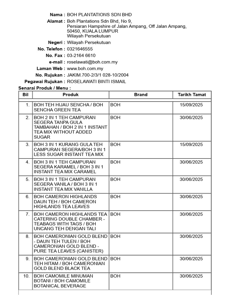 Jakim Boh Plantations SDN BHD | PDF | Tea | Drink