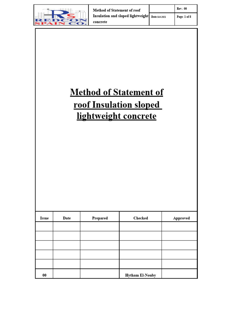 Method of Statment for Roof Insulation | PDF | Concrete | Roof