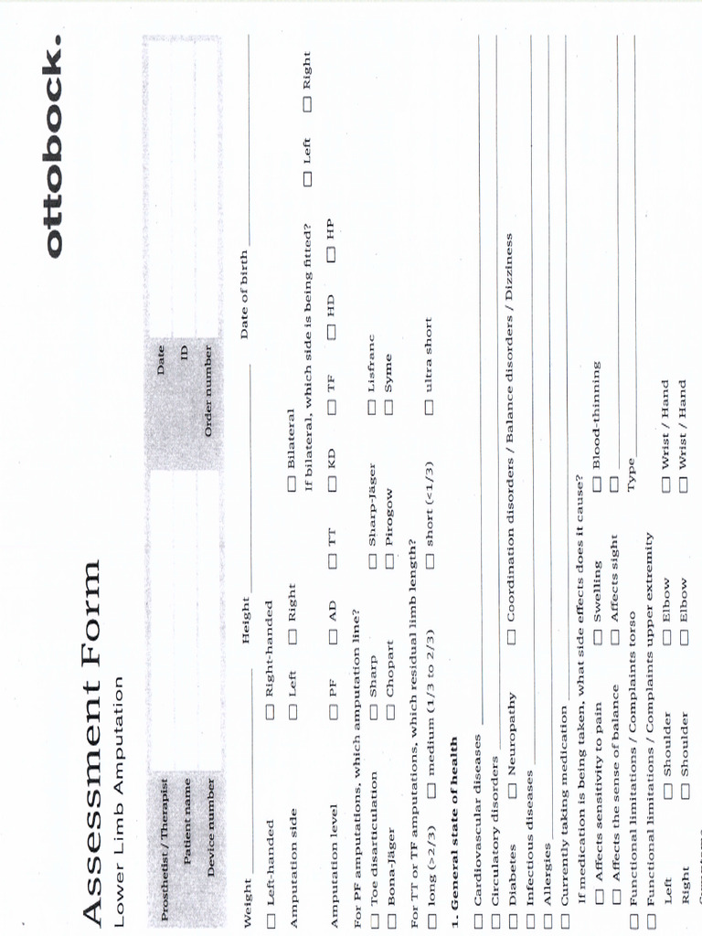 Ottobock Assessment Sheet | PDF