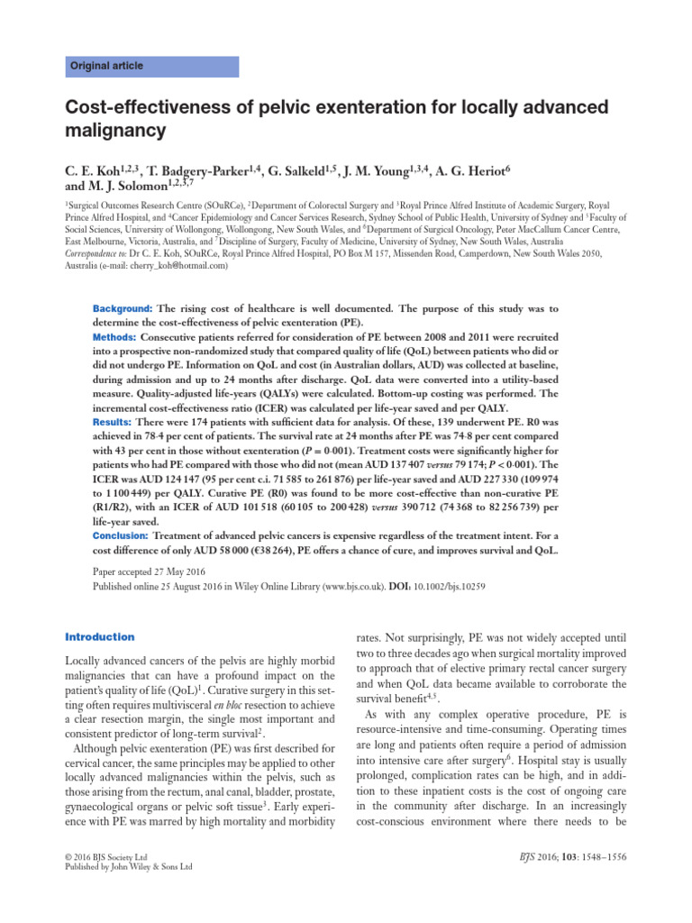 Koh Et Al-2016-British Journal of Surgery | PDF | Cost Effectiveness ...