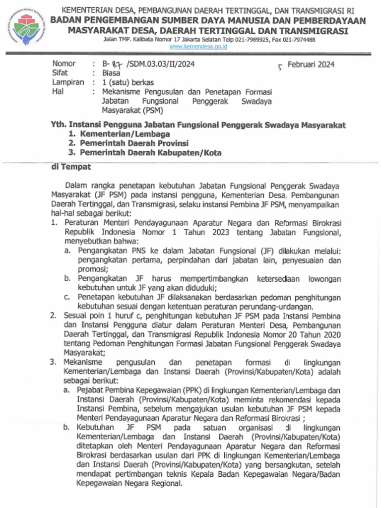 SE - Mekanisme Pengusulan Dan Penetapan Formasi JF PSM - Rev | PDF