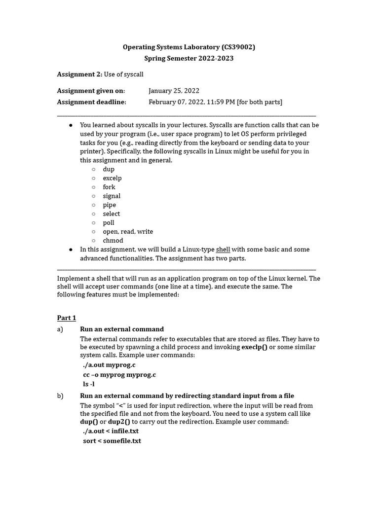 Linux Shell Implementation Assignment | PDF | Operating System Technology | Software