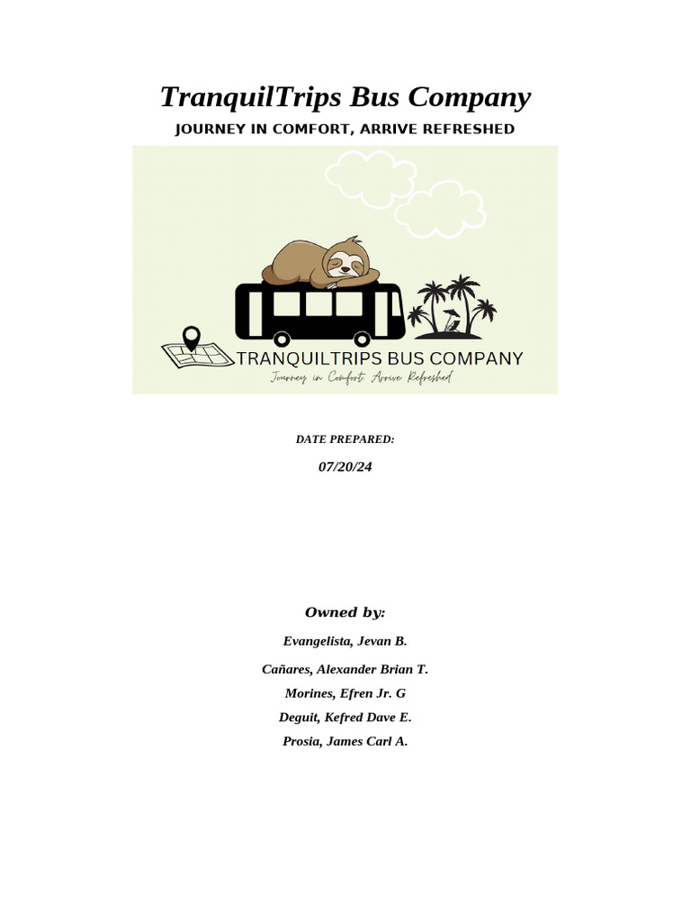 TranquilTrips Bus Co. Business Plan | PDF | Bus | Brand