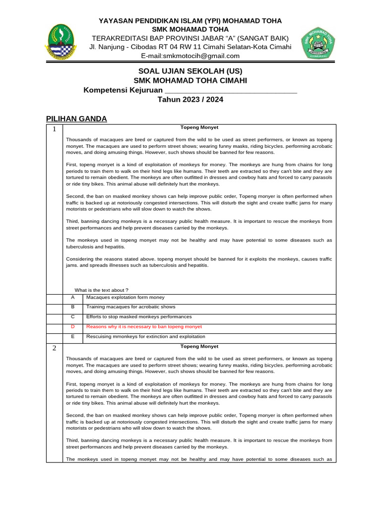 Format Soal Word | PDF