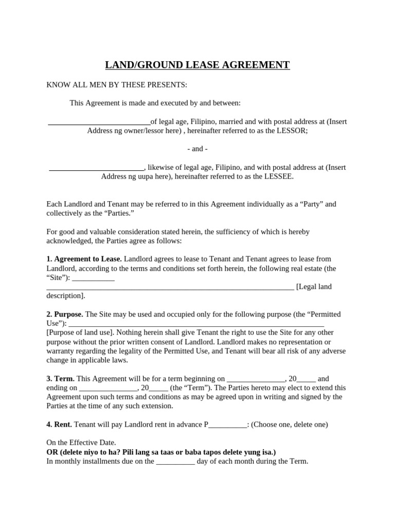 Land or Ground Lease Agreement | PDF | Leasehold Estate | Lease
