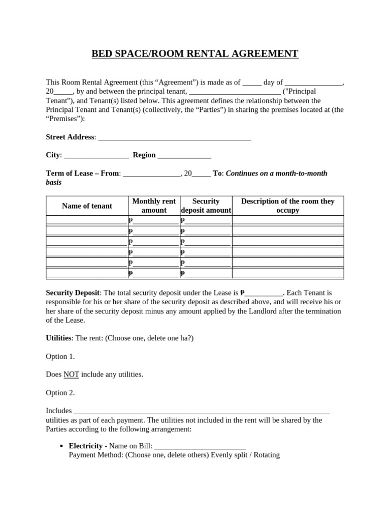 Bed Space or Room Rental Agreement | PDF | Leasehold Estate | Lease