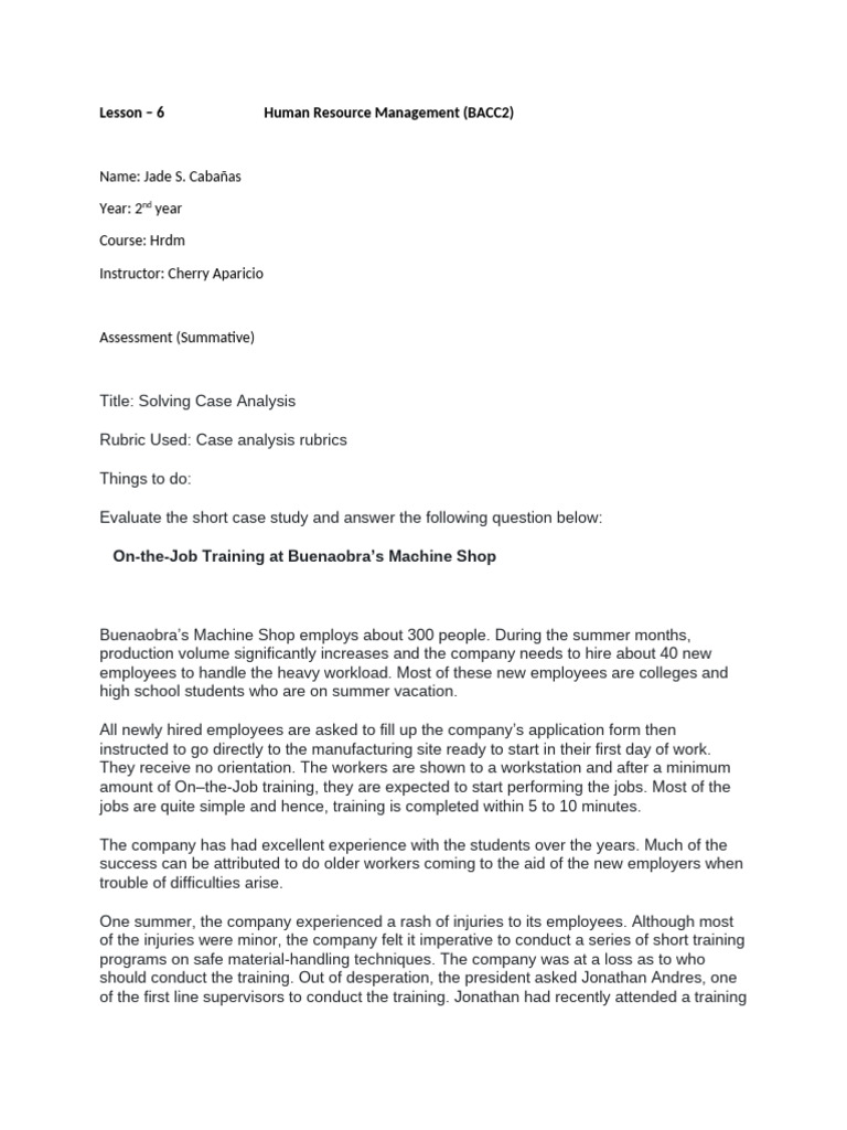 Lesson6 - Assessment - (BACC2) | PDF | Employment | Safety