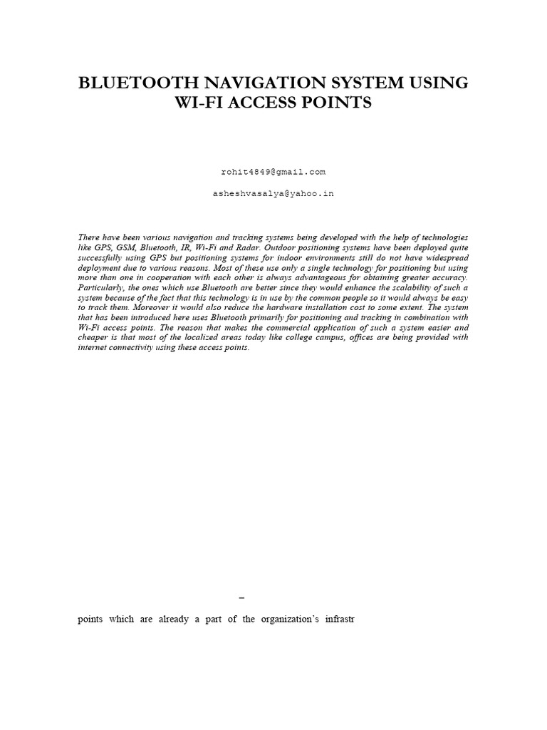 Bluetooth Navigation System Using Wi-Fi Access Poi | PDF | Bluetooth ...