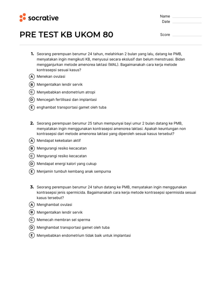Quiz Kontrasepsi dan KB Online Gratis | PDF