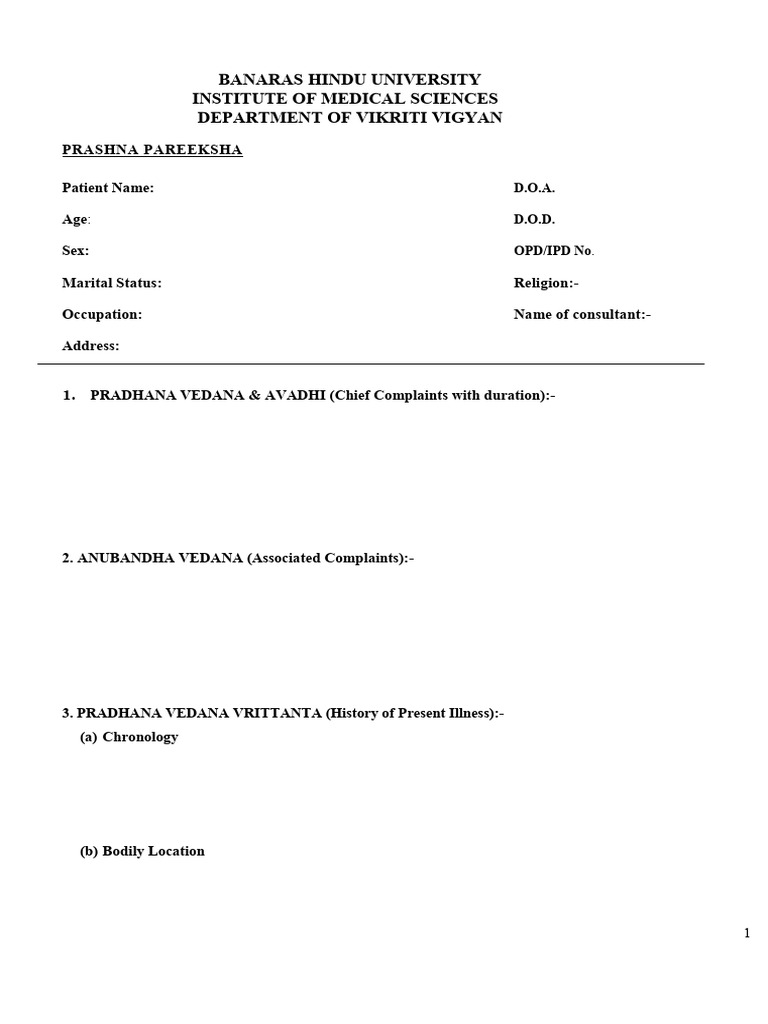 Vikriti Proforma Final Clinical | PDF | Human Nose | Heart