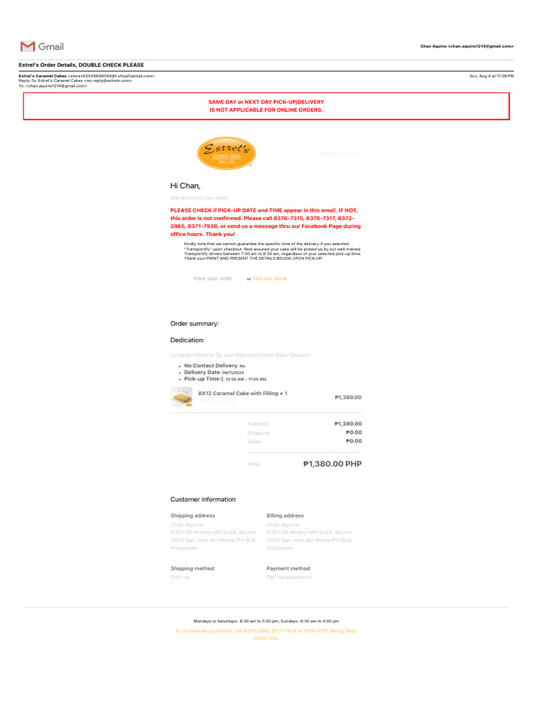 Estrel's Order Details, DOUBLE CHECK PLEASE | PDF