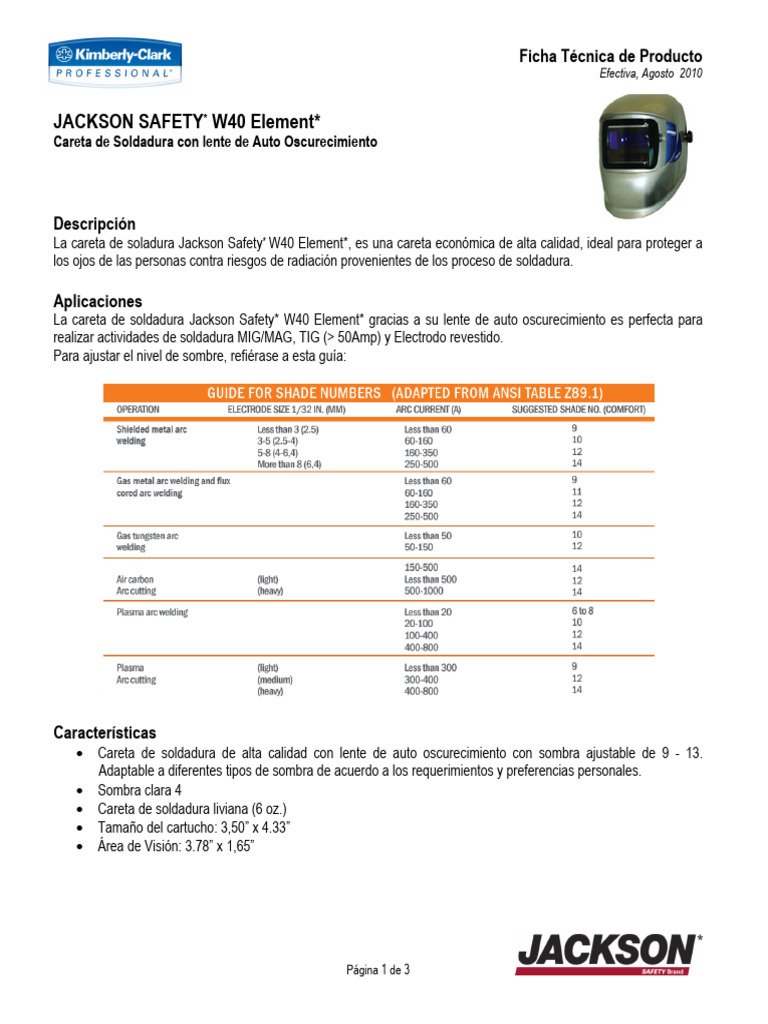 Careta de Soldadura Jackson W40 Element | PDF | Soldadura | Construcción