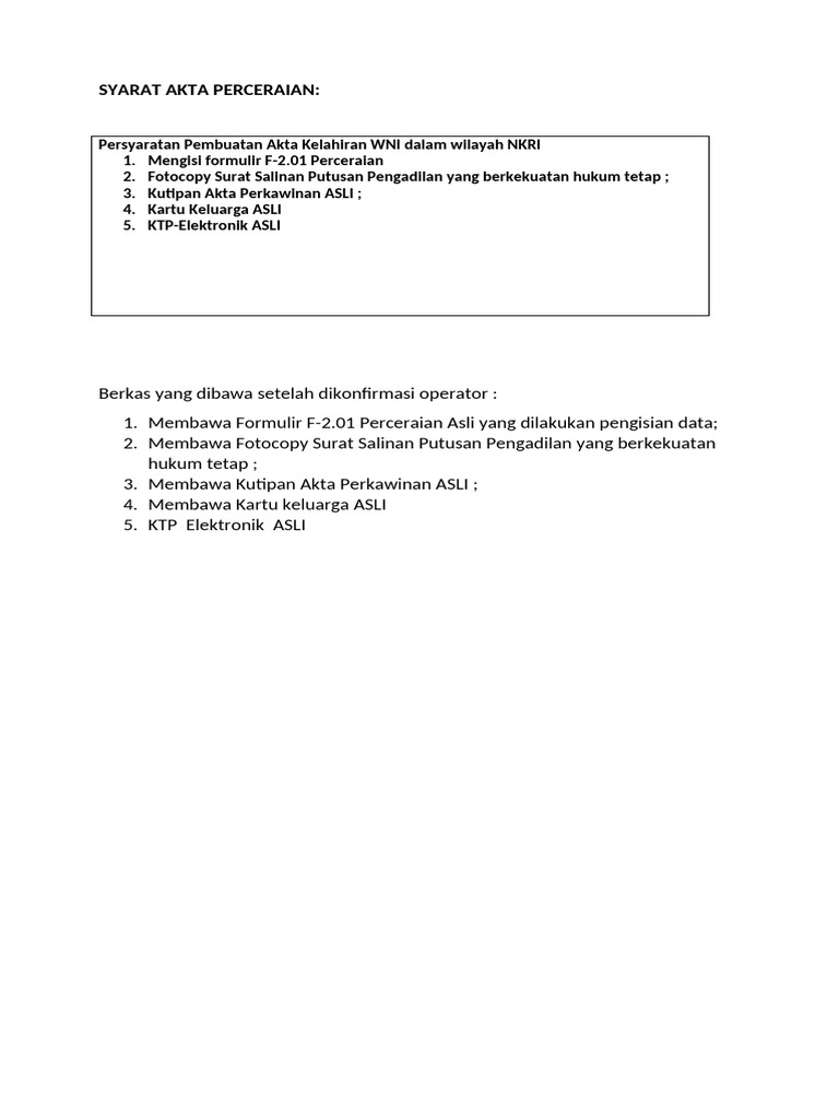 Persyaratan Akta Perceraian | PDF