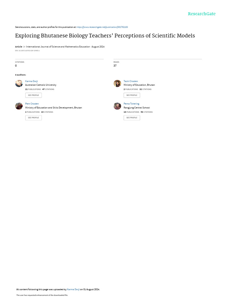 Bhutanese Biology Teachers Perceptionsof Scientific Models 1 | PDF | Quantitative Research | Data