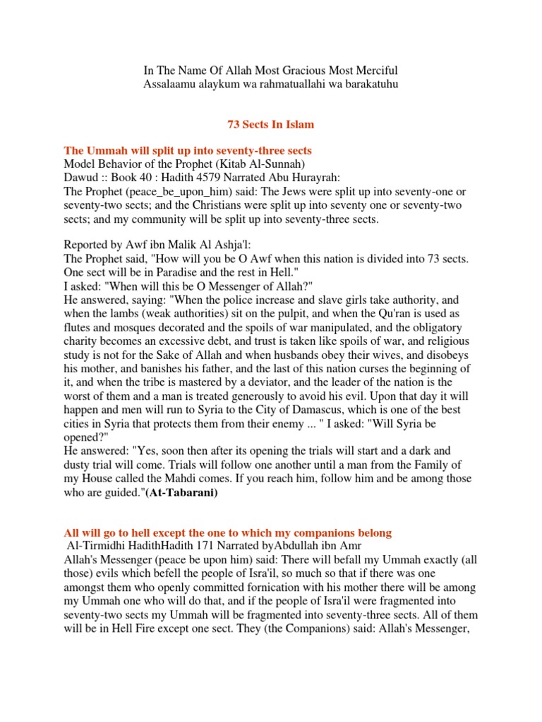 List of 73 Sects in Islam | PDF | Muhammad | Sahabah