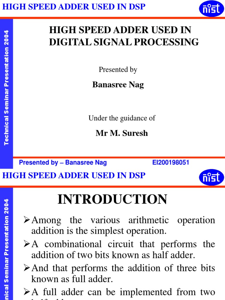 High Speed Adder Used In Digital Signal Processing Pdf Electronics Computing