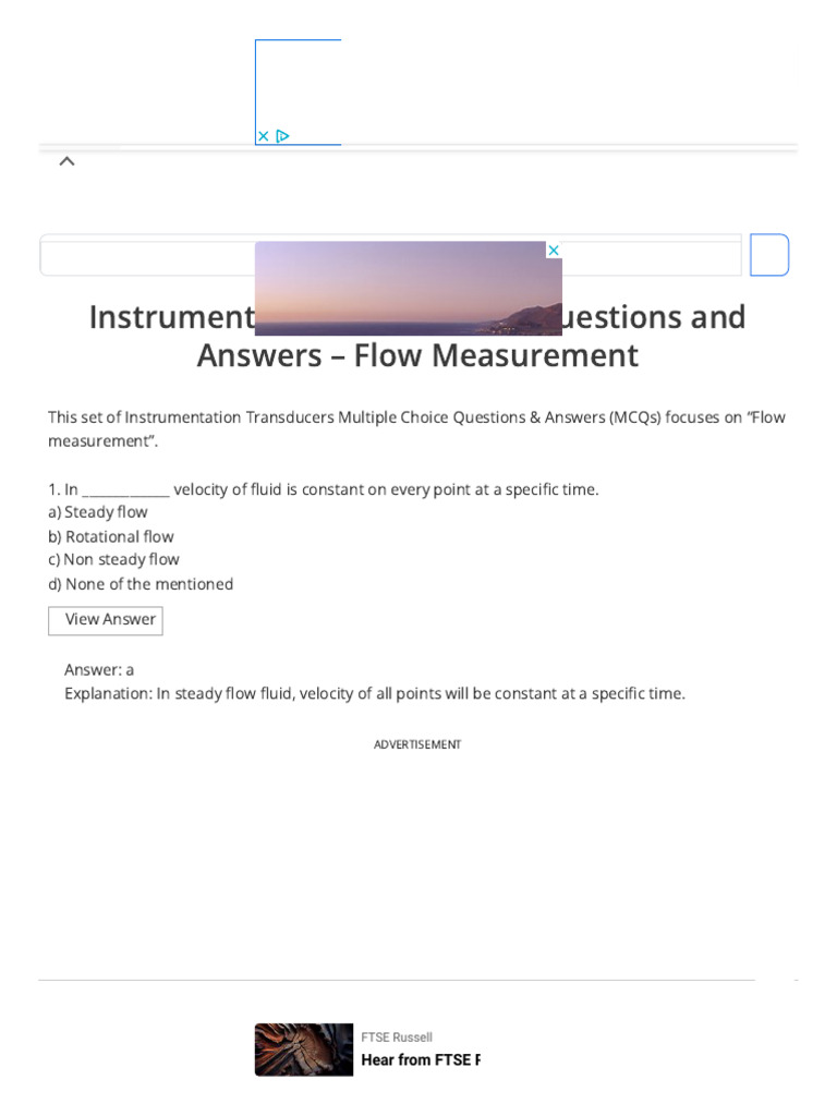Flow Measurement - Instrumentation Transducers Questions and Answers - Sanfoundry | PDF | Fluid ...