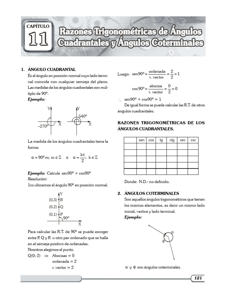 11 Razones Trigonometricas de Angulos Cuadrantales y Angulos Coterminales | PDF | Ángulo ...