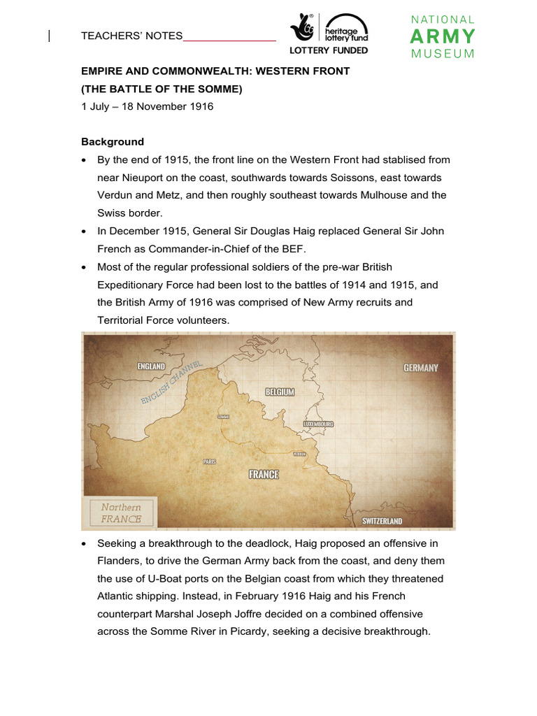 Western Front Teachers Notes | PDF | Battle Of The Somme | Western ...
