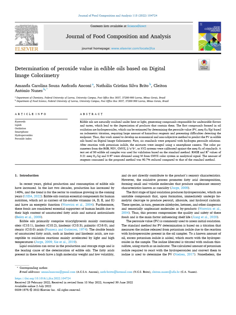 Digital Colorimetry for Oil Peroxide Value | PDF | Detection Limit ...