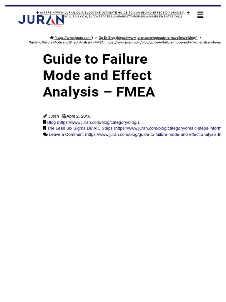 Guide To Failure Mode and Effect Analysis - FMEA - Juran Institute, An ...