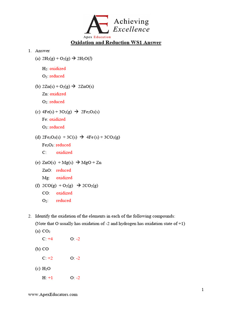 Topic 11 - Oxidation and Reduction Answers | PDF | Redox | Chemical Substances