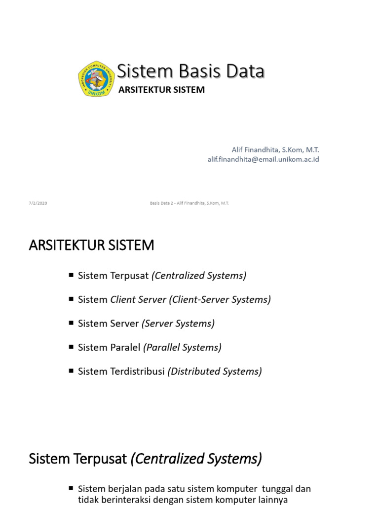 8 - Sistem Basis Data - Arsitektur Sistem | PDF | Komputer | Teknologi & Rekayasa
