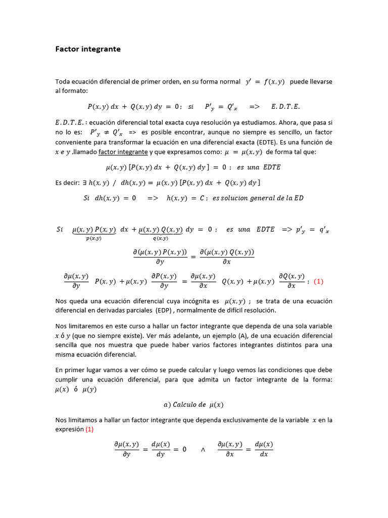 Factor Integrante | PDF | Integral | Ecuaciones