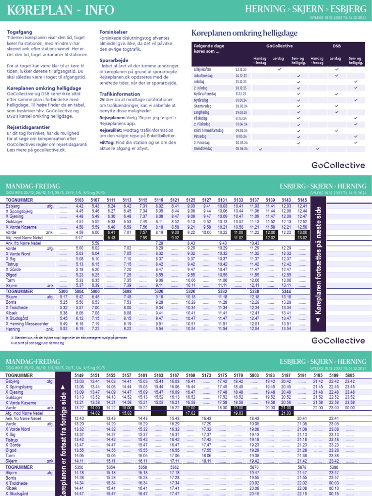 Herning - Skjern - Esbjerg - Køreplan K24 & Gyldig Fra 10 December 2023 ...