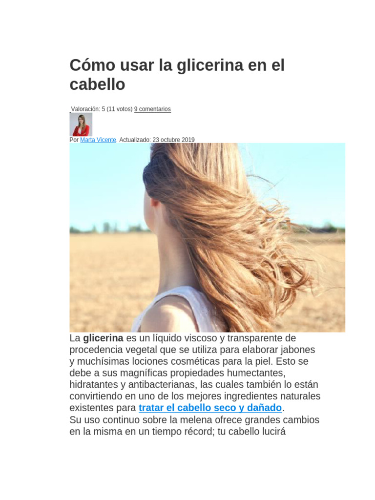 Cómo Usar La Glicerina en El Cabello | PDF | Pelo