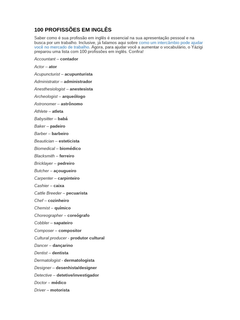 100 Profissões Em Inglês Pdf