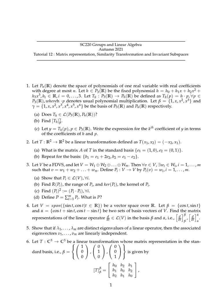 SC220 Autumn2021 | PDF | Eigenvalues And Eigenvectors | Basis (Linear Algebra)
