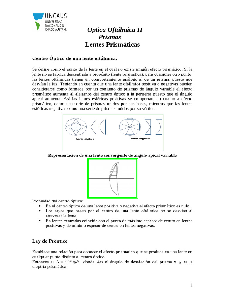 Efecto Prismático en Lentes Oftálmicas | PDF | Óptica | Lentes
