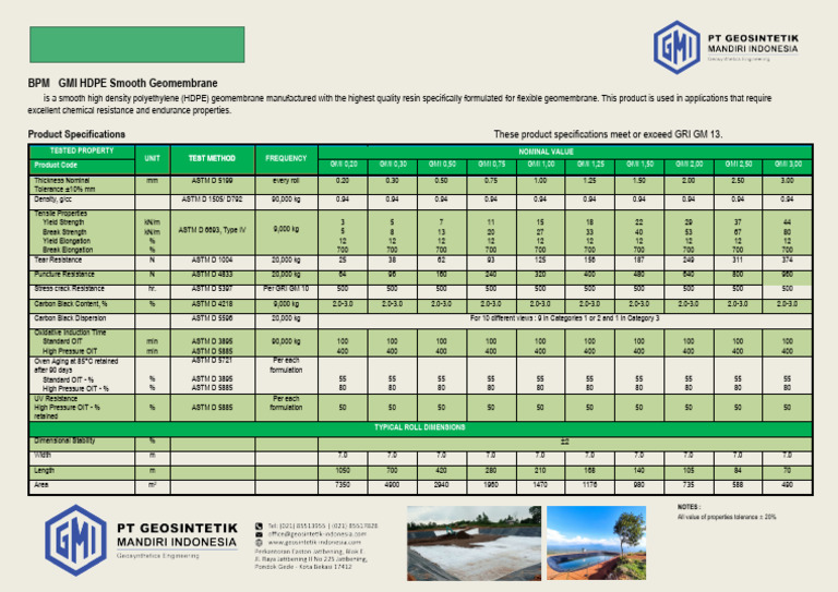 Spesifikasi HDPE Smooth Geomembrane | PDF | Physical Sciences | Materials Science