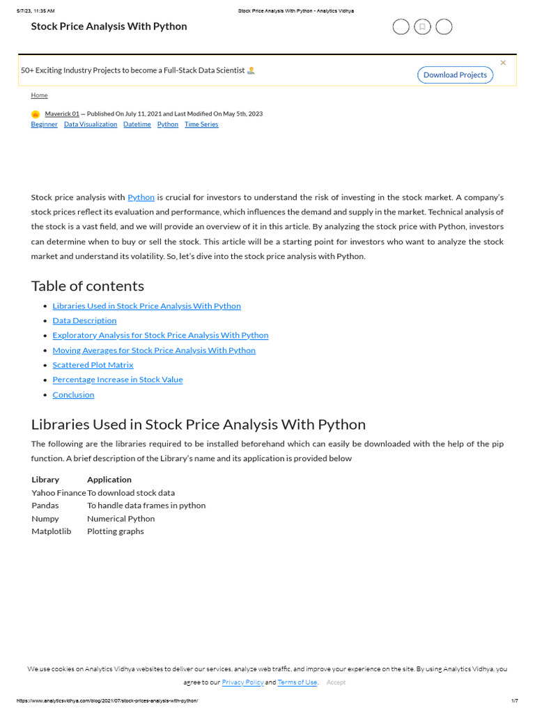 Stock Price Analysis With Python - Analytics Vidhya | PDF | Analytics | Stocks