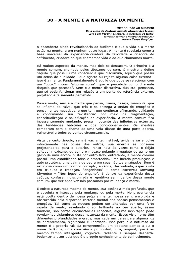A Natureza da Mente no Budismo | PDF | Mente | Misticismo