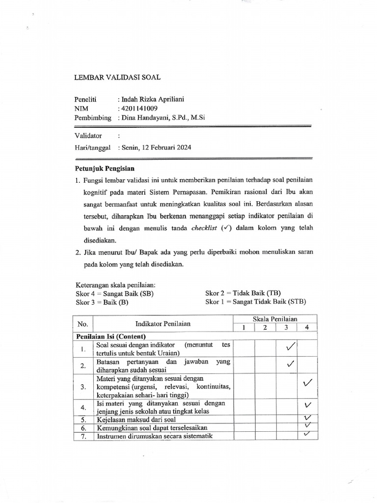 Lembar Validasi Soal | PDF