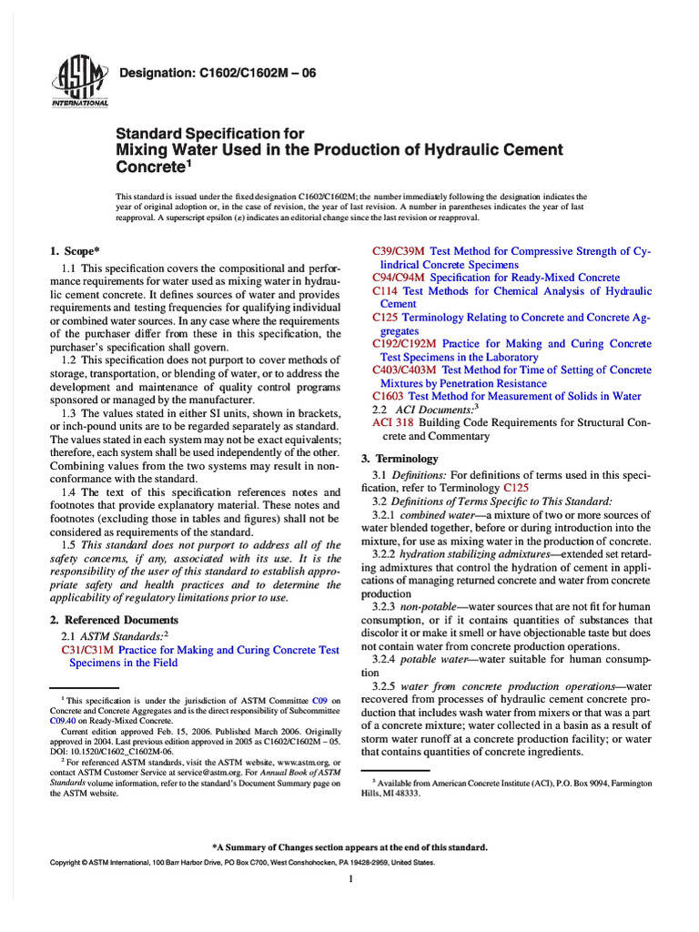 ASTM-C1602-06 | PDF | Concrete | Water