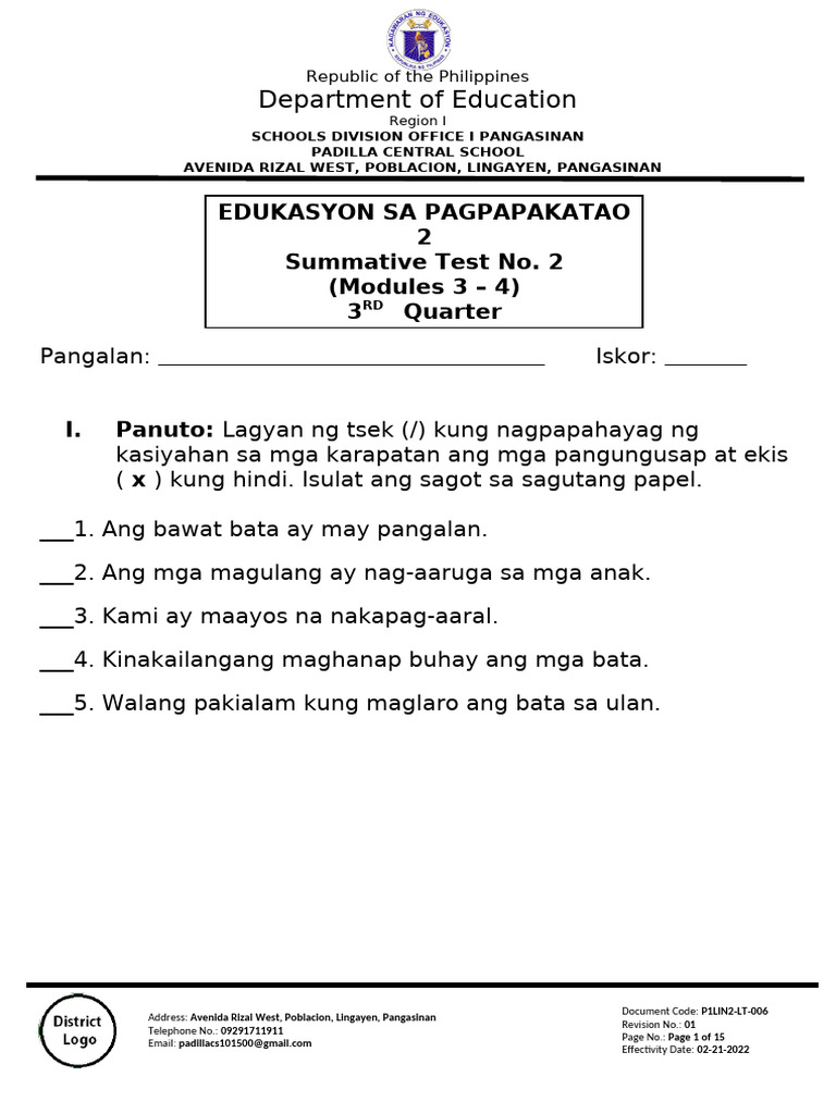 3RD QUARTER SUMMATIVE-NUMBER 2 MODULES 3 and 4 | PDF