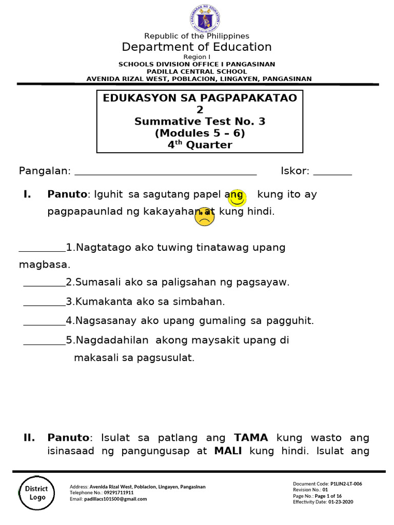 4TH Quarter Summative Test No.3 | PDF