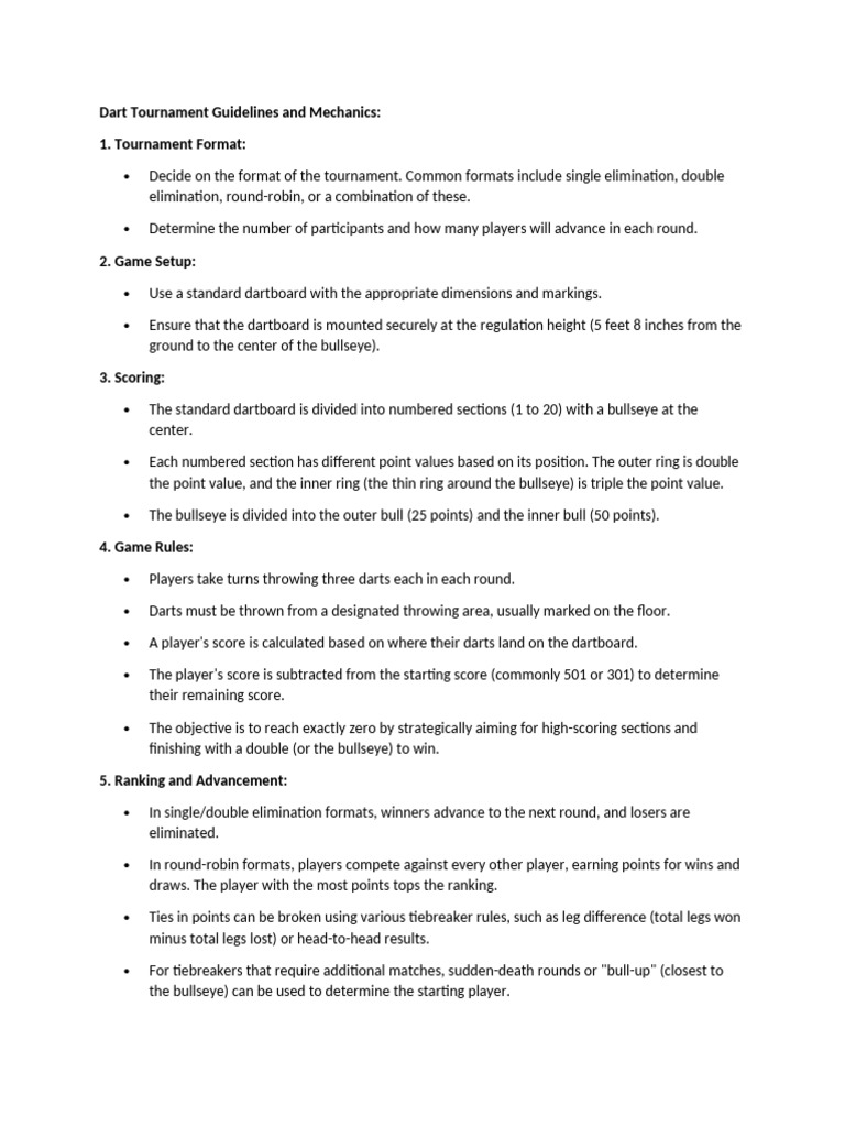 Dart Tournament Guidelines and Mechanics | PDF | Sports