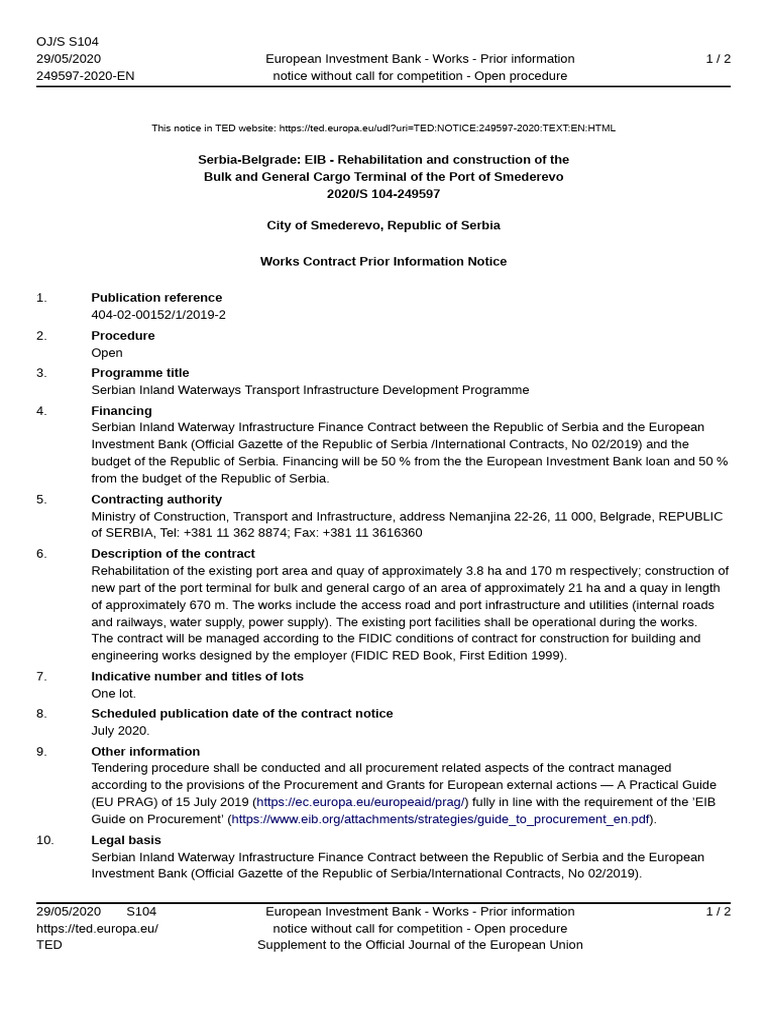 Prior Information Notice - WC - 1 | PDF | Serbia | European Union