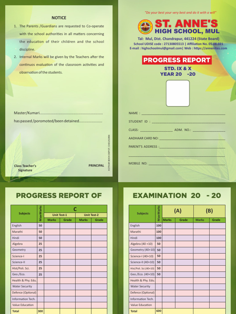 ST - Annes Progress Report Card-2024 | PDF