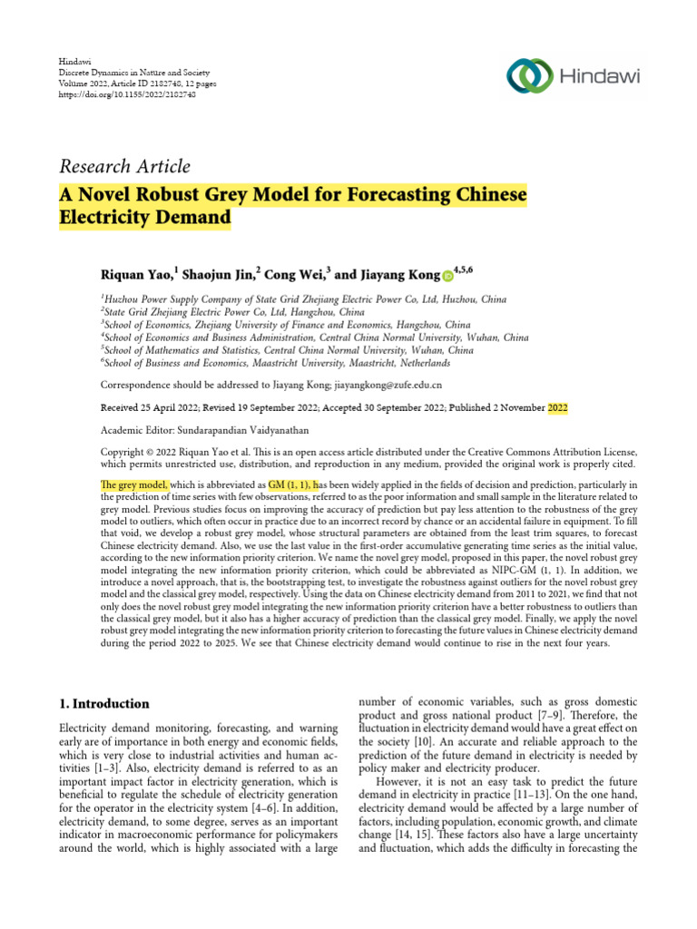 A Novel Robust Grey Model For Forecasting Chinese Electricity Demand Pdf Robust Statistics