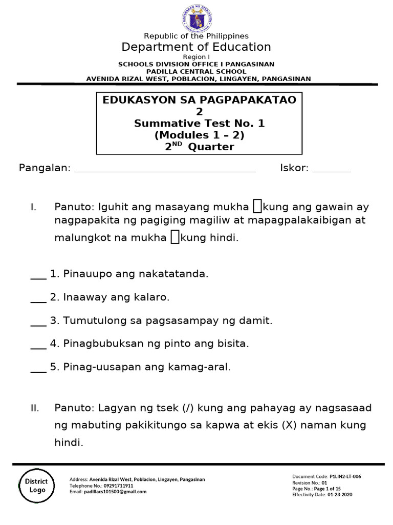 2ND Quarter Summative-1 Esp | PDF