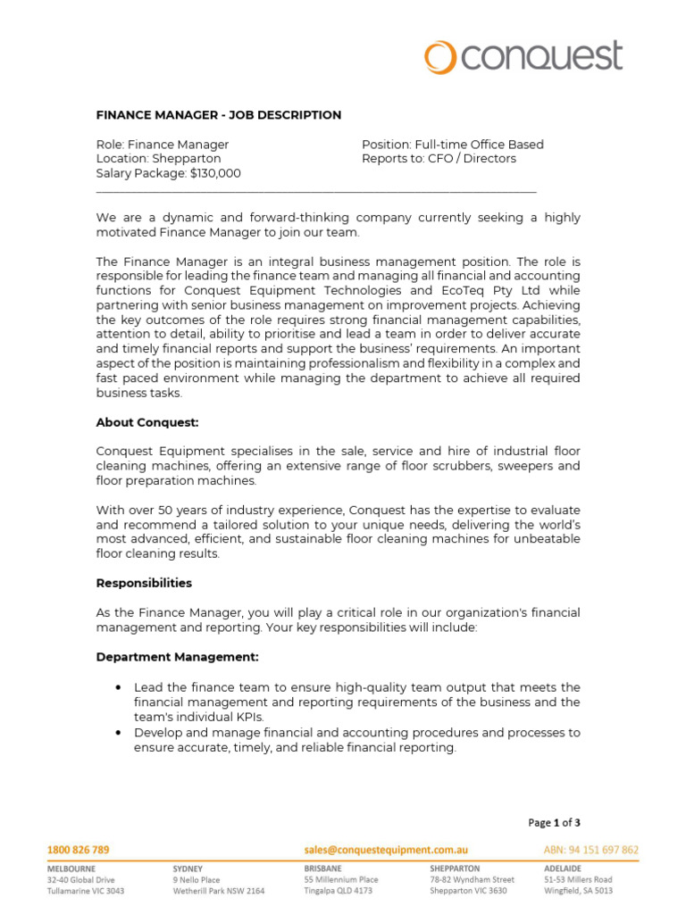 Conquest ES - Finance Manager PD | PDF | Enterprise Resource Planning ...